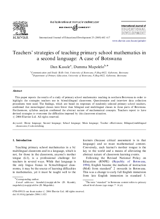 (PDF) Teachers’ strategies of teaching primary school mathematics in a ...