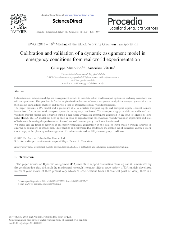 Pdf Calibration And Validation Of A Dynamic Assignment Model In