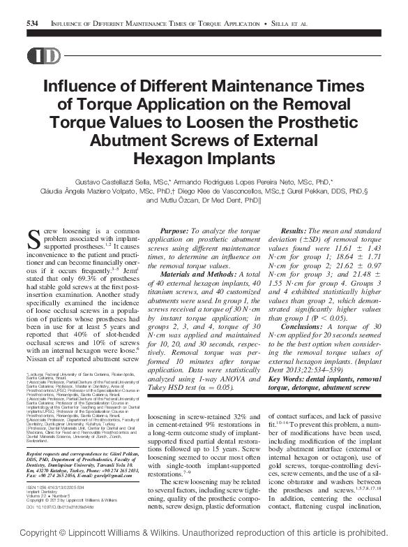 (PDF) Influence of Different Maintenance Times of Torque Application on ...