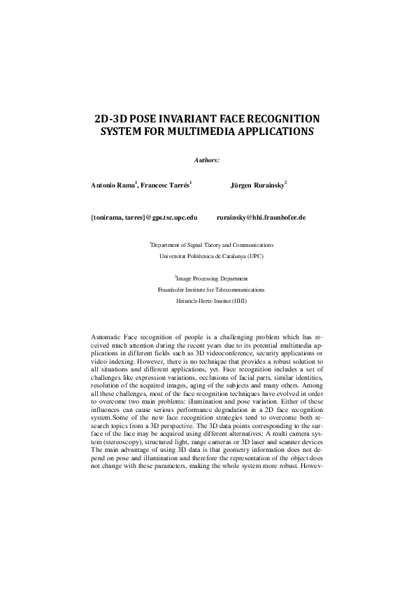 Pdf 2d 3d Pose Invariant Face Recognition System For Multimedia