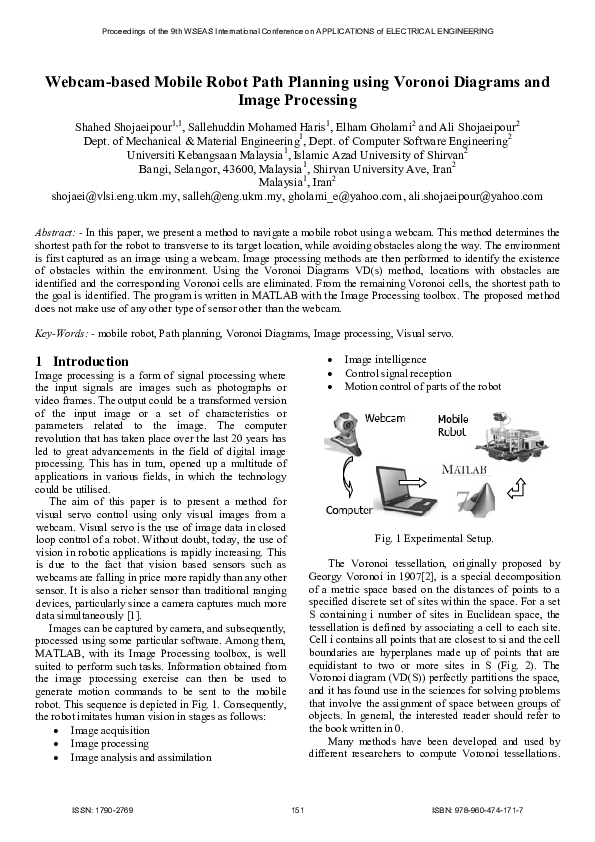 (PDF) Webcam-based Mobile Robot Path Planning using Voronoi Diagrams and Image Processing