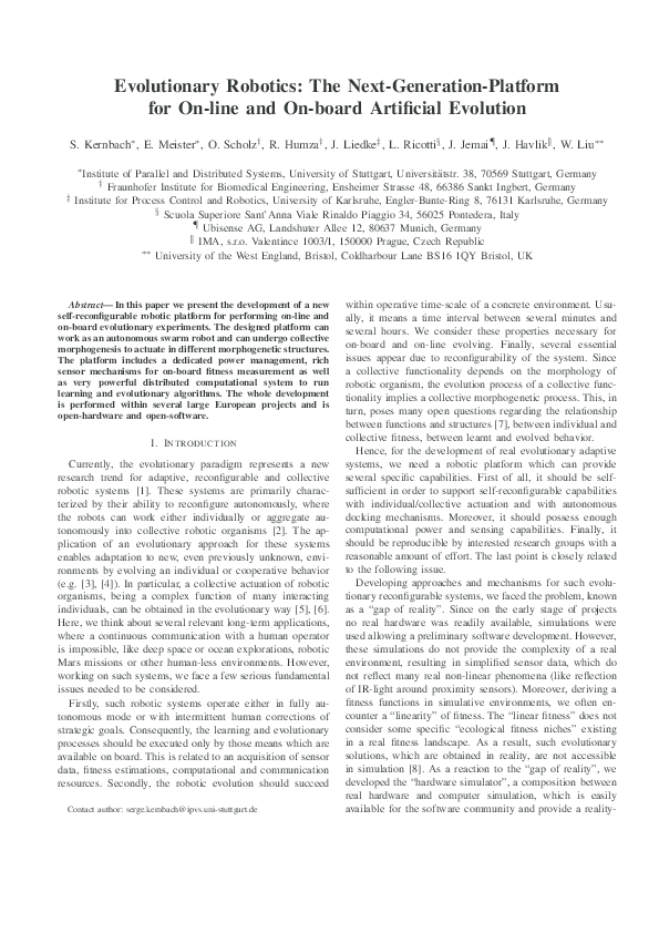 (PDF) Evolutionary Robotics: The Next-Generation-Platform for On-line and On-board Artificial ...