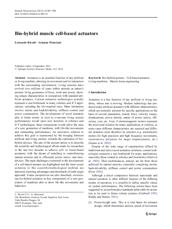 (PDF) Bio-hybrid muscle cell-based actuators