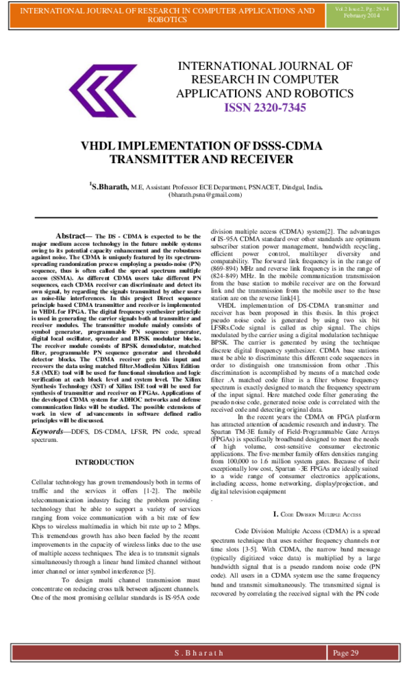 Vhdl Implementation Of Dsss Cdma Transmitter And Receiver