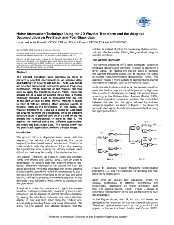 Pdf Noise Attenuation Technique Using The 2d Wavelet Transform And The Adaptive Deconvolution
