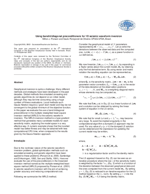 (PDF) Using band-tridiagonal preconditioners for 1D seismic waveform ...