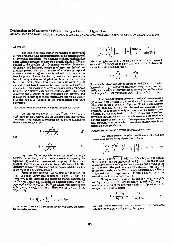 Pdf Evaluation Of Measures Of Error Using A Genetic Algorithm