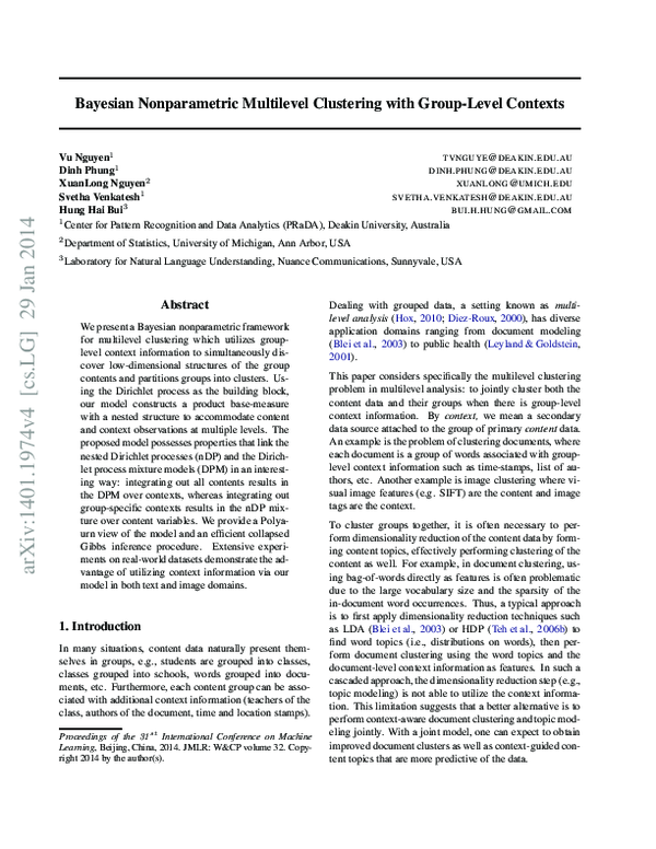 (PDF) Bayesian Nonparametric Multilevel Clustering with Group-Level ... (PDF) Bayesian Nonparametric Multilevel Clustering with Group-Level ...