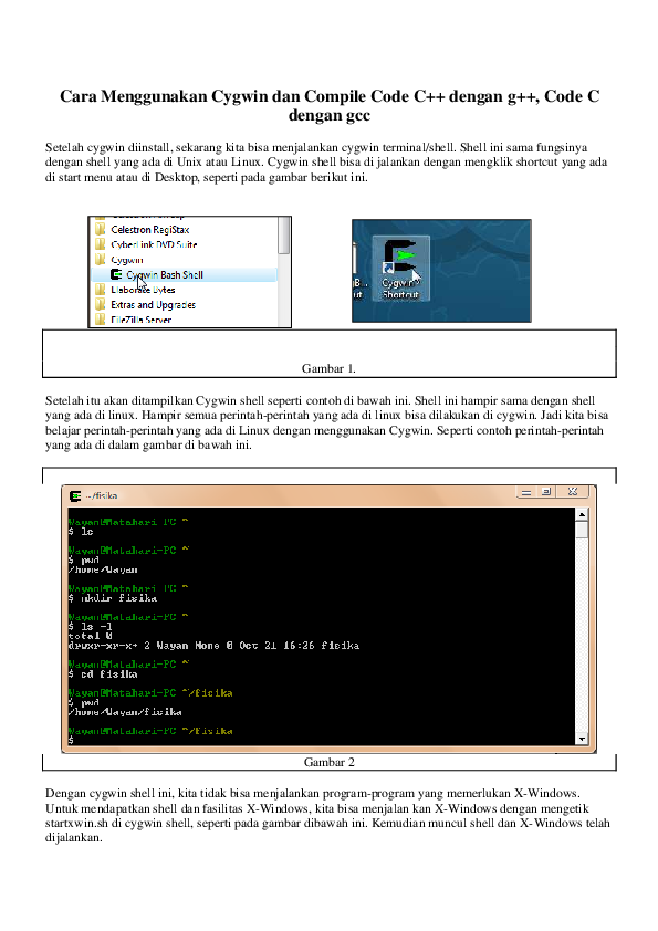 (PDF) Cara Menggunakan Cygwin dan Compile Code C++ dengan g++, Code C dengan gcc