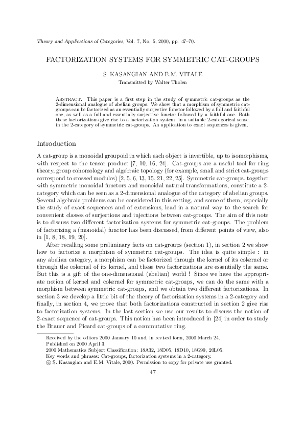(PDF) FACTORIZATION SYSTEMS FOR SYMMETRIC CAT-GROUPS