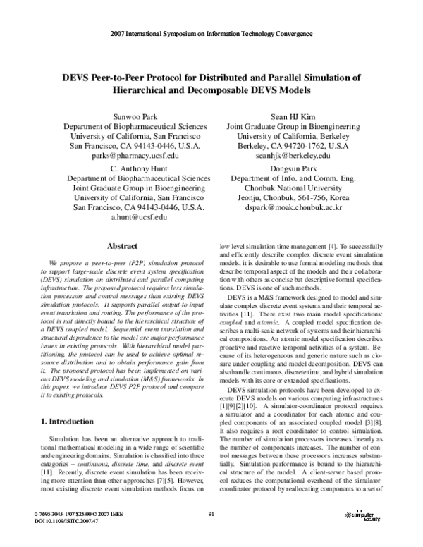 Devs Peer To Peer Protocol For Distributed And Parallel Simulation Of Hierarchical And