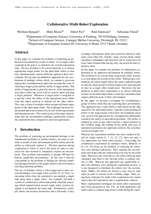 Pdf Collaborative Multi Robot Exploration