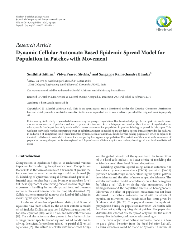 Pdf Dynamic Cellular Automata Based Epidemic Spread Model For Population In Patches With Movement