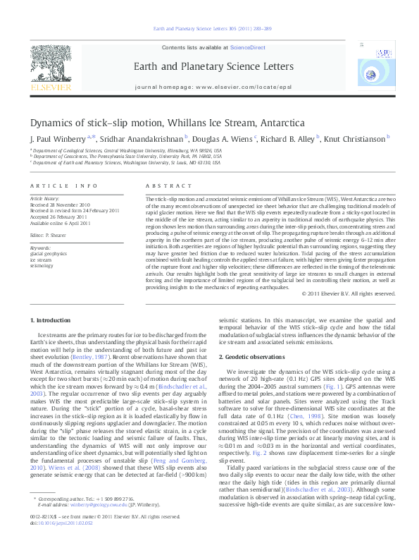 (PDF) Dynamics of stick–slip motion, Whillans Ice Stream, Antarctica