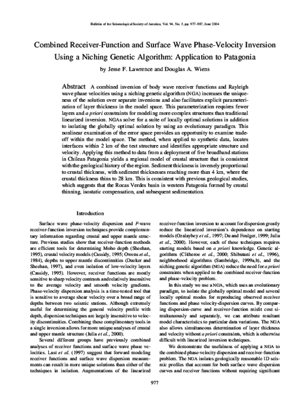 Pdf Combined Receiver Function And Surface Wave Phase Velocity Inversion Using A Niching