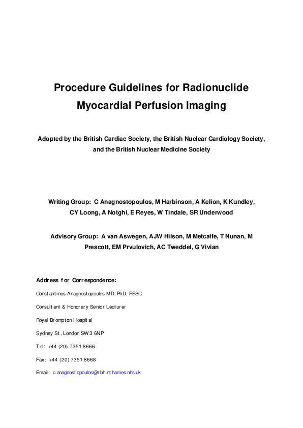 (PDF) Procedure guidelines for radionuclide myocardial perfusion imaging