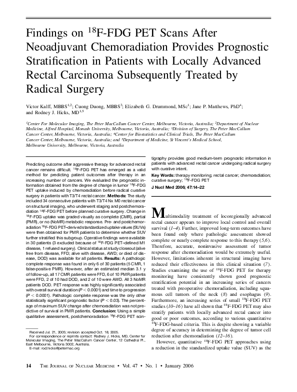 (PDF) Findings on 18F-FDG PET Scans After Neoadjuvant Chemoradiation Provides Prognostic ...