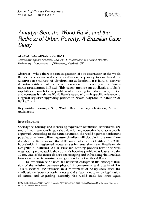 (PDF) Amartya Sen, the World Bank, and the Redress of Urban Poverty: A ...