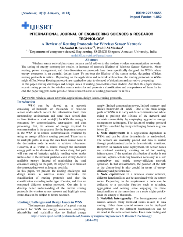 Pdf A Review Of Routing Protocols For Wireless Sensor Network