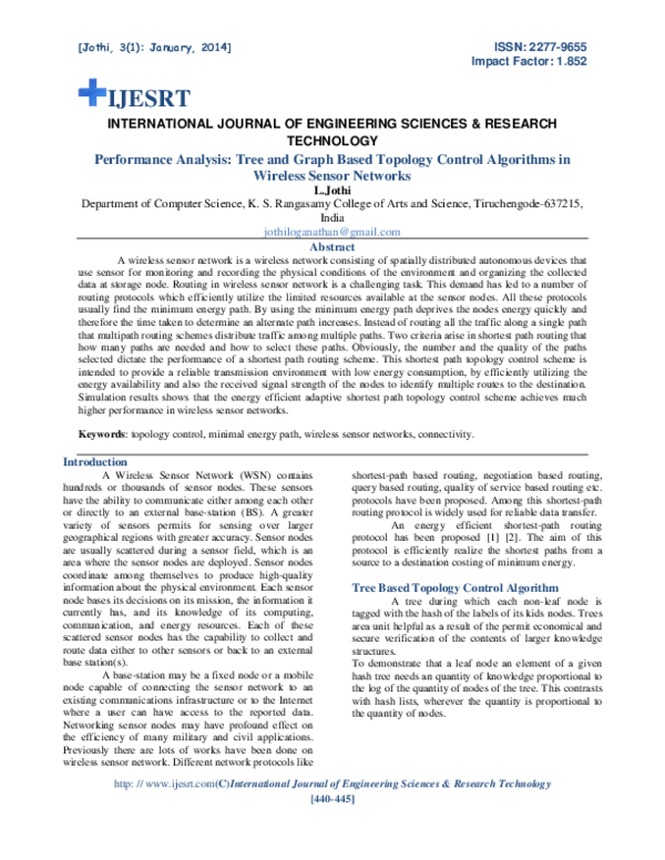 Pdf Performance Analysis Tree And Graph Based Topology Control Algorithms In Wireless Sensor