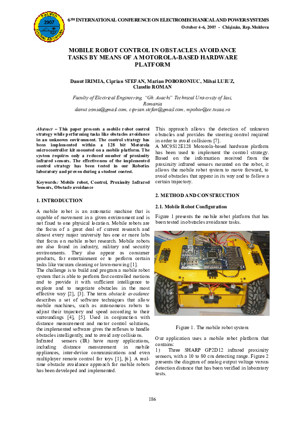 (PDF) MOBILE ROBOT CONTROL IN OBSTACLES AVOIDANCE TASKS BY MEANS OF A MOTOROLA-BASED HARDWARE ...