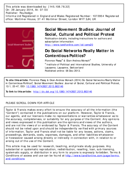 (PDF) Social Movement Studies: Journal of Social, Cultural and ...