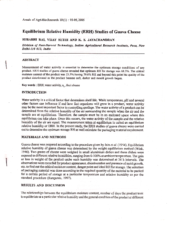 (PDF) Equilibrium Relative Humidity (ERH) studies of guava cheese.