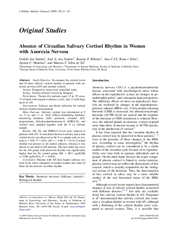 Absence Of Circadian Salivary Cortisol Rhythm In Women With Anorexia