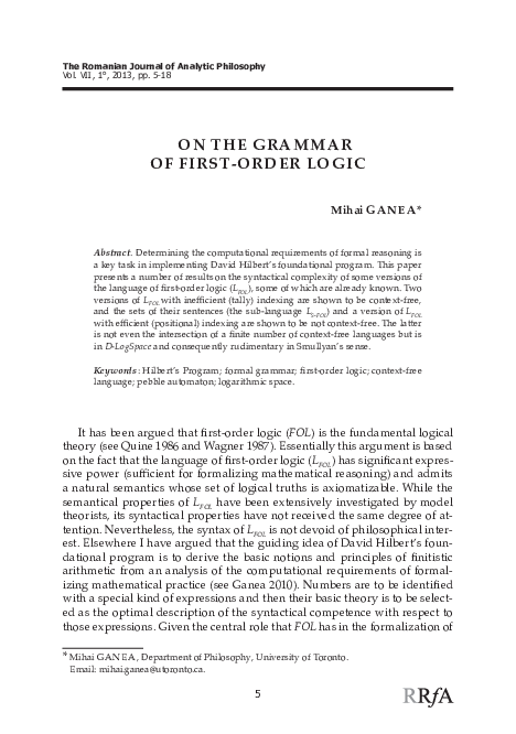(PDF) On the grammar of first-order logic