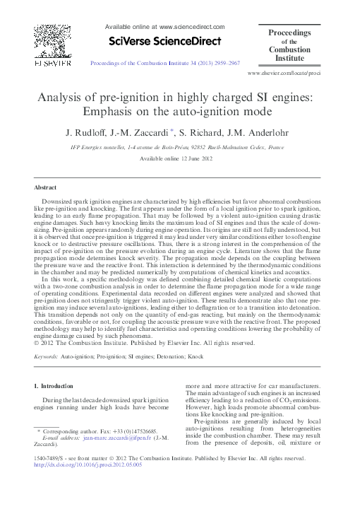 (PDF) Analysis of pre-ignition in highly charged SI engines Emphasis on ...