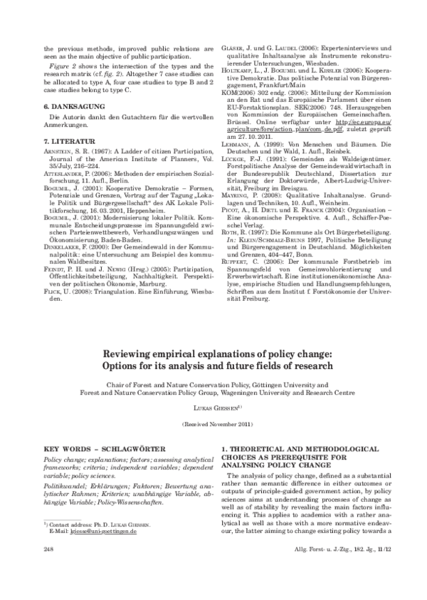 (PDF) Reviewing empirical explanations of policy change: Options for ...