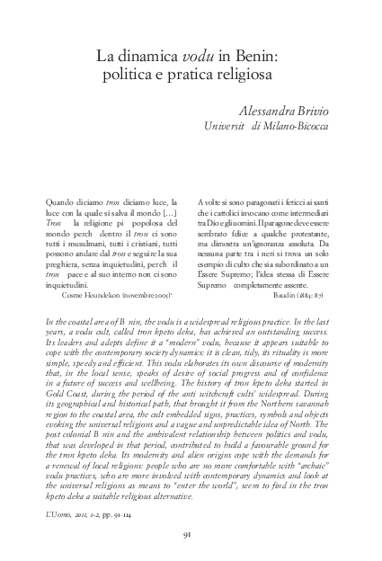 La dinamica vodu in Benin: politica e pratica religiosa, in L'uomo ...