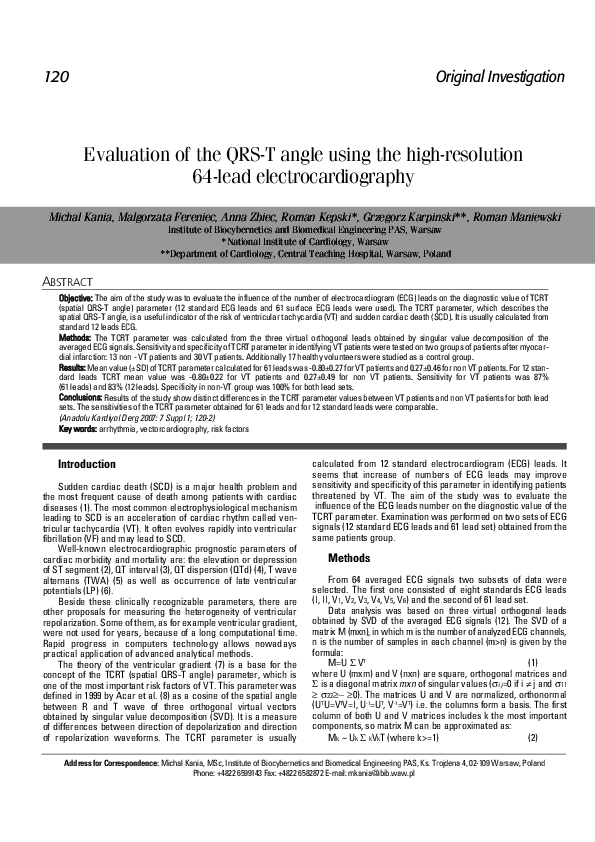 Evaluation of the QRS-T angle using the high-resolution 64-lead ...