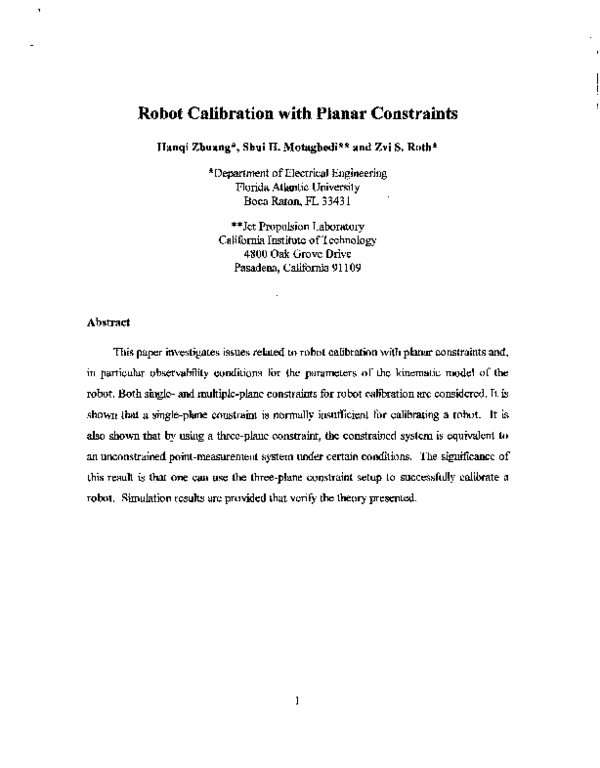 (PDF) Robot Calibration with Planar Constraints