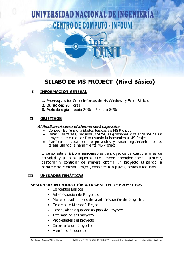 (PDF) SILABO DE MS PROJECT (Nivel Básico