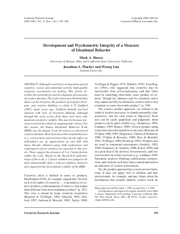 (PDF) Measure of Ideational Behavior Scale for Creativity