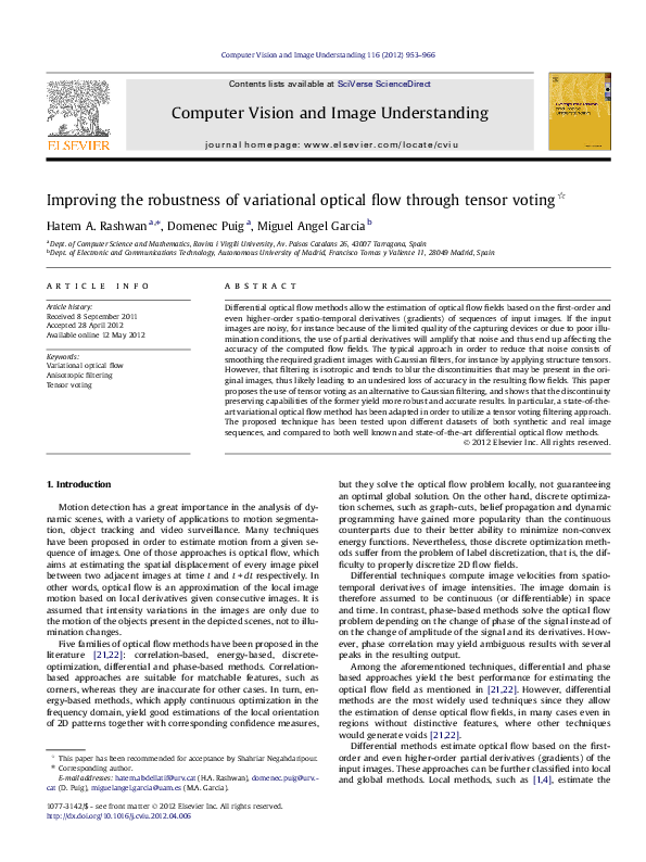 (PDF) Improving the robustness of variational optical flow through tensor voting