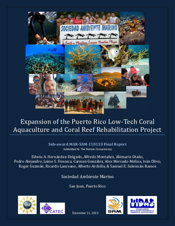 Expansion of the Puerto Rico Low-Tech Coral Aquaculture and Coral Reef ...