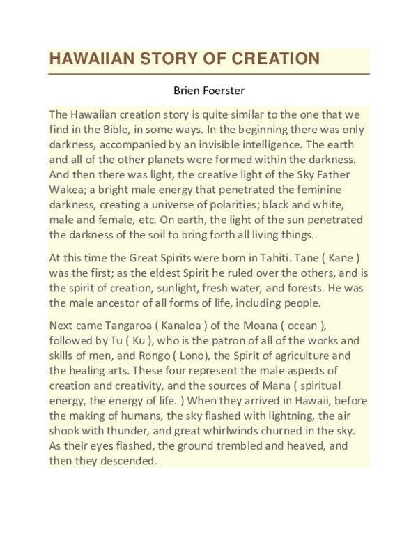 (DOC) HAWAIIAN STORY OF CREATION