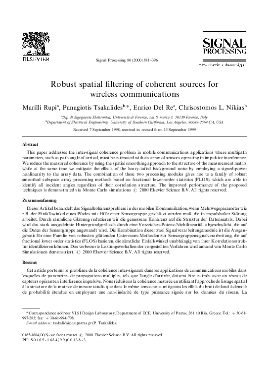 (PDF) Robust spatial filtering of coherent sources for wireless ...