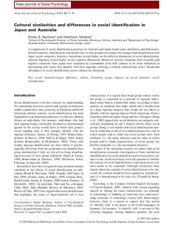 (PDF) Cultural similarities and differences in social identification in ...