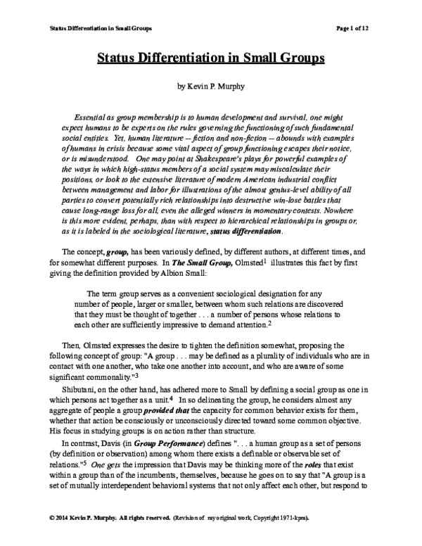 (PDF) Status Differentiation in Small Groups