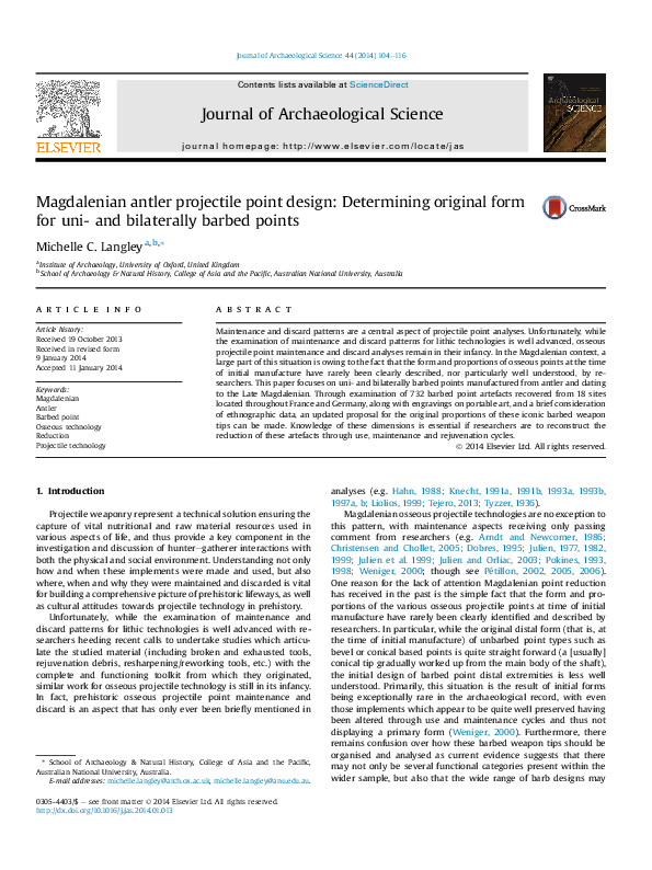 (PDF) Magdalenian antler projectile point design: Determining original ...