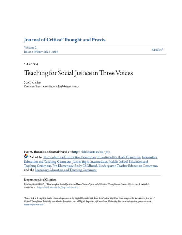 (PDF) Teaching for Social Justice in Three Voices