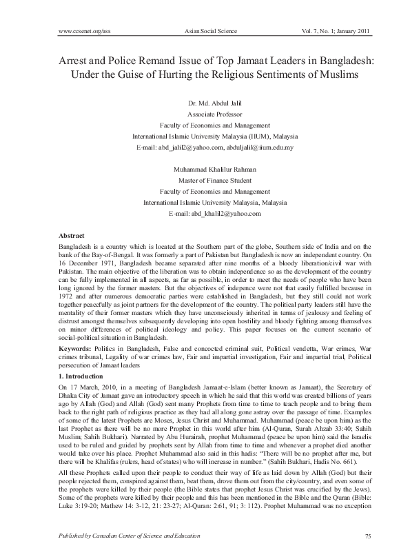 (PDF) Arrest and Police Remand Issue of Top Jamaat Leaders in ...