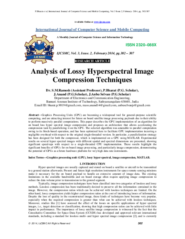 (PDF) Analysis of Lossy Hyperspectral Image Compression Techniques﻿