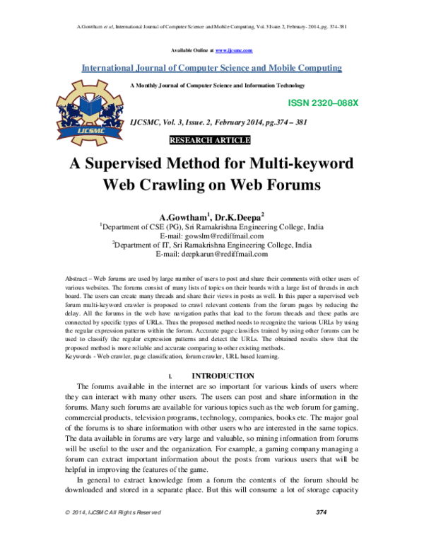 (PDF) A Supervised Method for Multi-keyword Web Crawling on Web Forums﻿