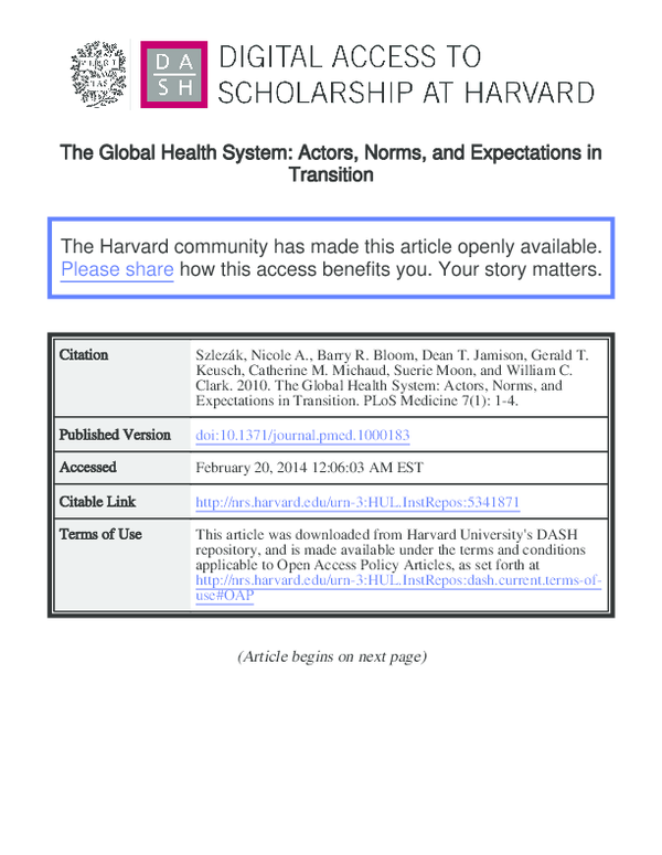 (PDF) The Global Health System: Actors, Norms, and Expectations in ...