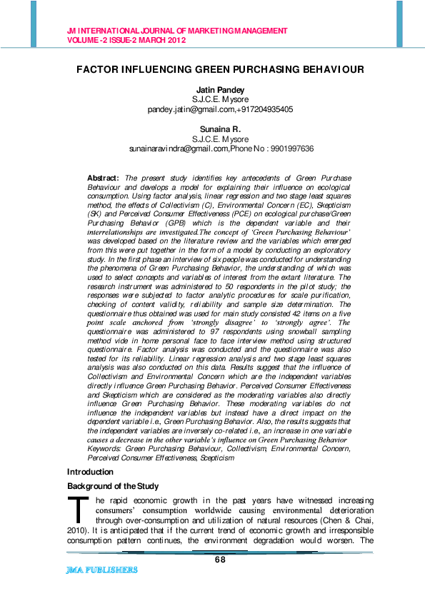 (PDF) Factors Affecting Green Purchasing Behaviour