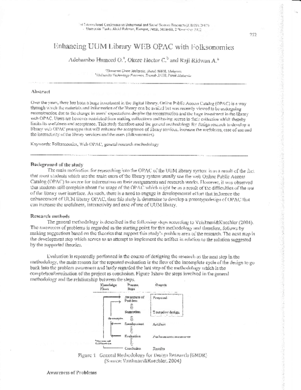 (PDF) Enhancing UUM Library WEB OPAC with Folksonomies